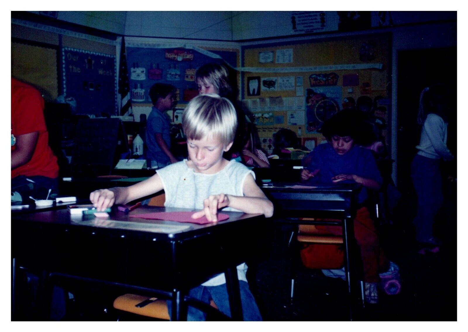 1980s Elementary School Classroom with Children Working Vintage Photo ...