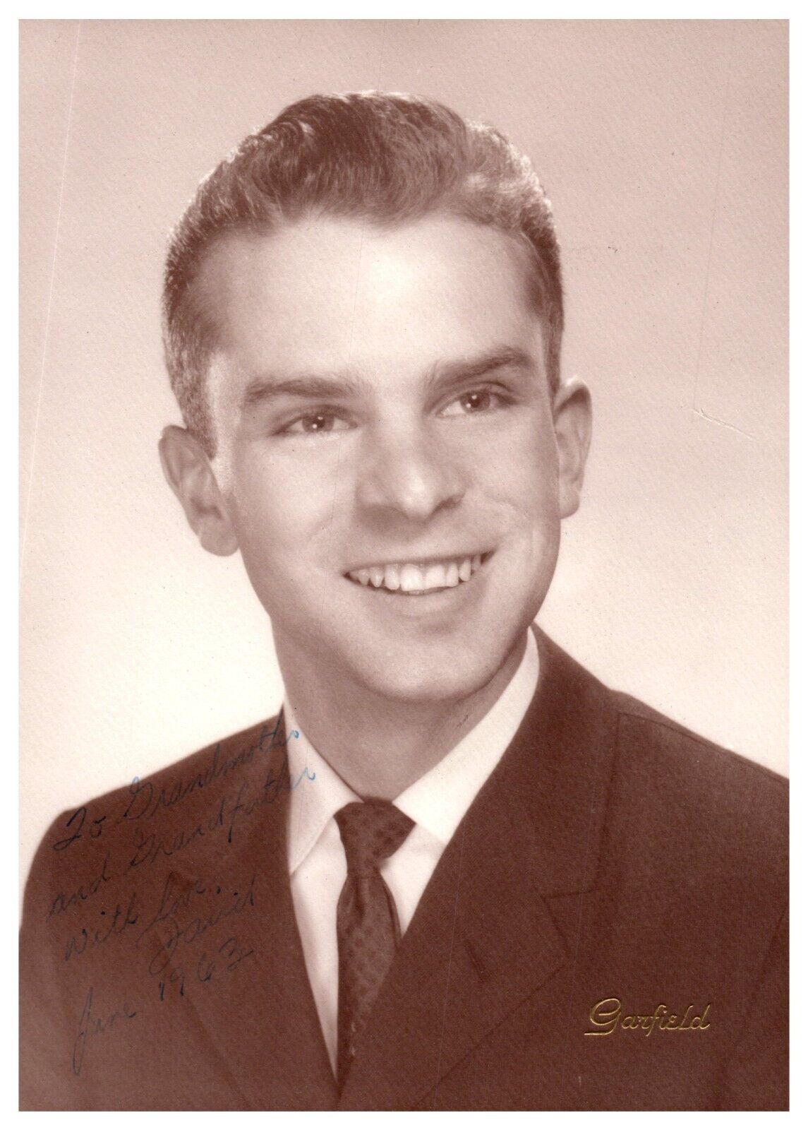 1960s Handsome Young Man Suit and Tie Signed Senior Portrait Vintage P ...
