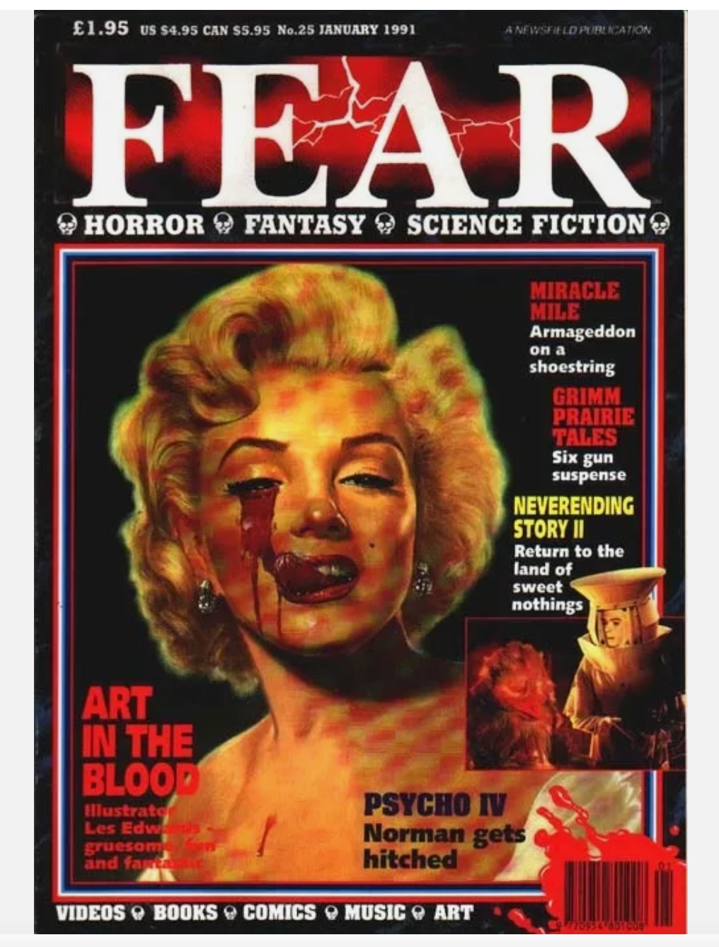 1991 FEAR #25 UK mag Brian Aldiss, Colin Wilson, Marilyn Monroe horror ...