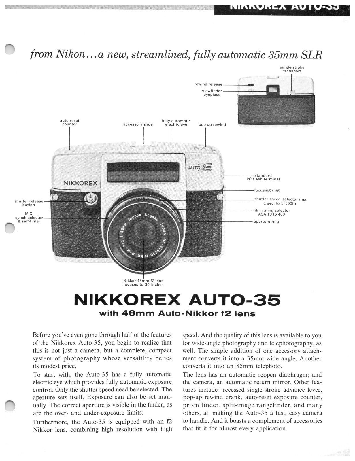 1950s Nikon NikkoRex Auto 35 Camera Photo Dealer Vintage Print Ad RARE ...
