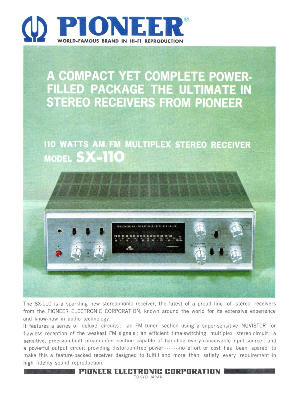 1970s Pioneer SX-110 Receiver Dealer Sales Flyer AD RARE – techrewinds