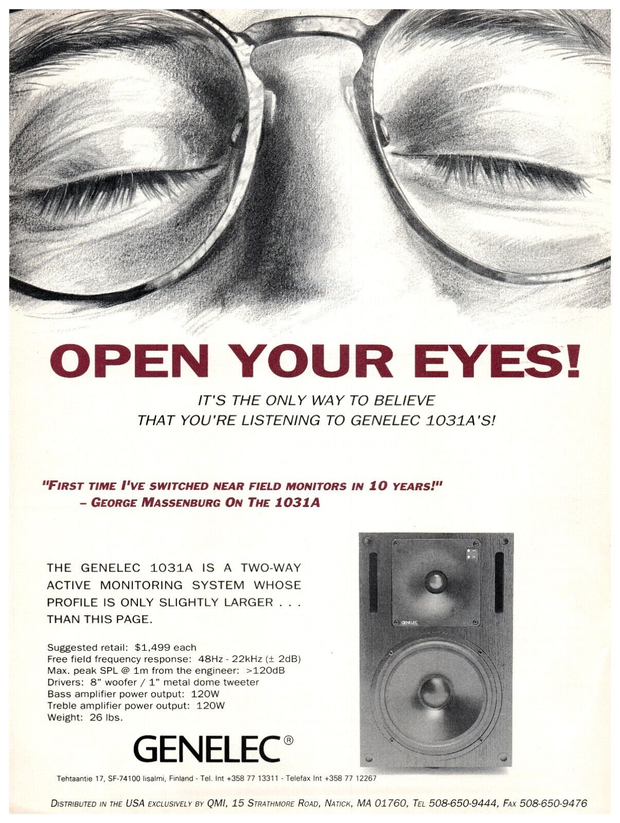 Genelec 1031A Nearfield Studio Monitor Speakers Vintage ORIGINAL AD ...