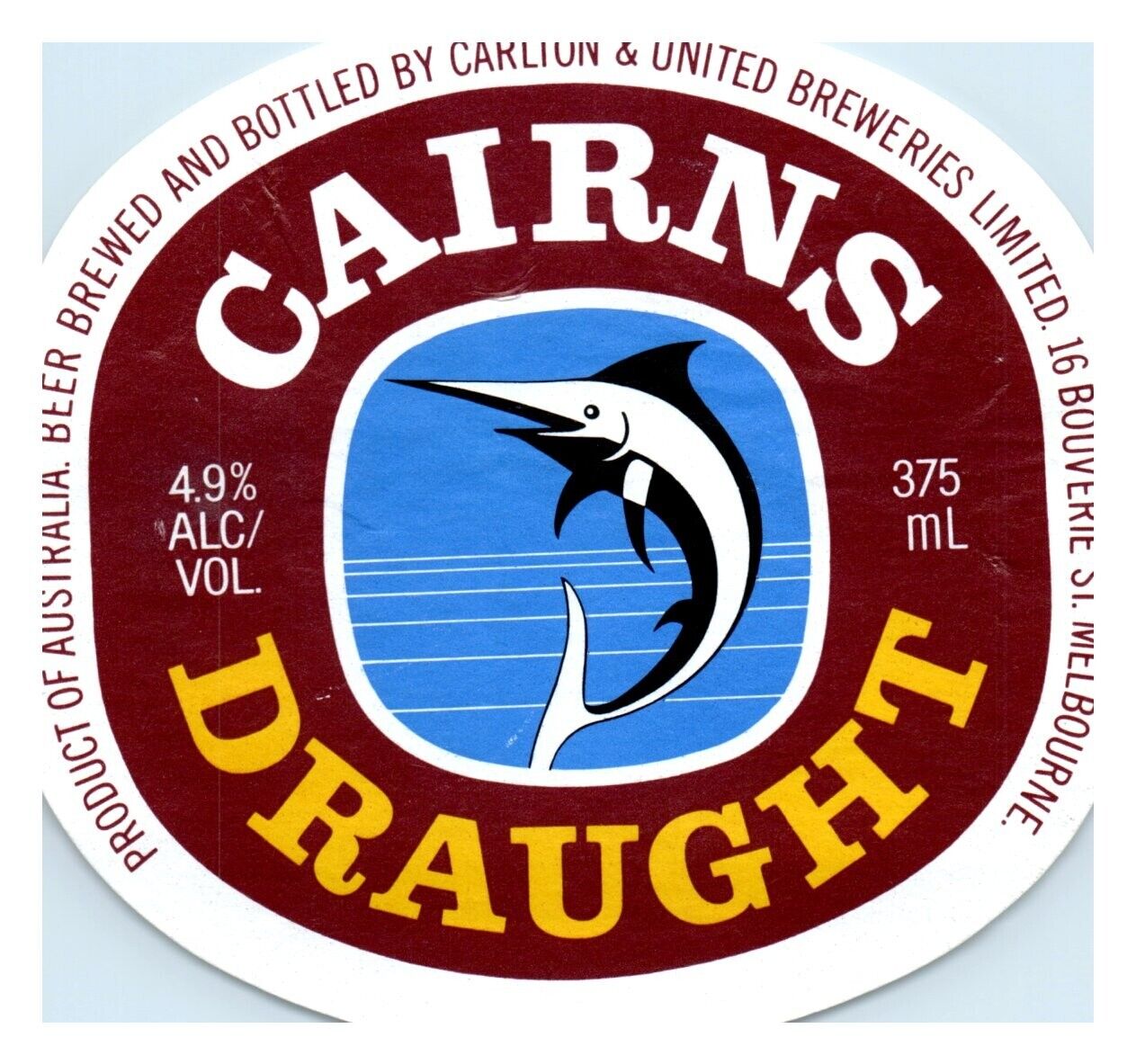 Vintage Cairns Draught Beer Label – Australian Brewery Collectible 375 ...