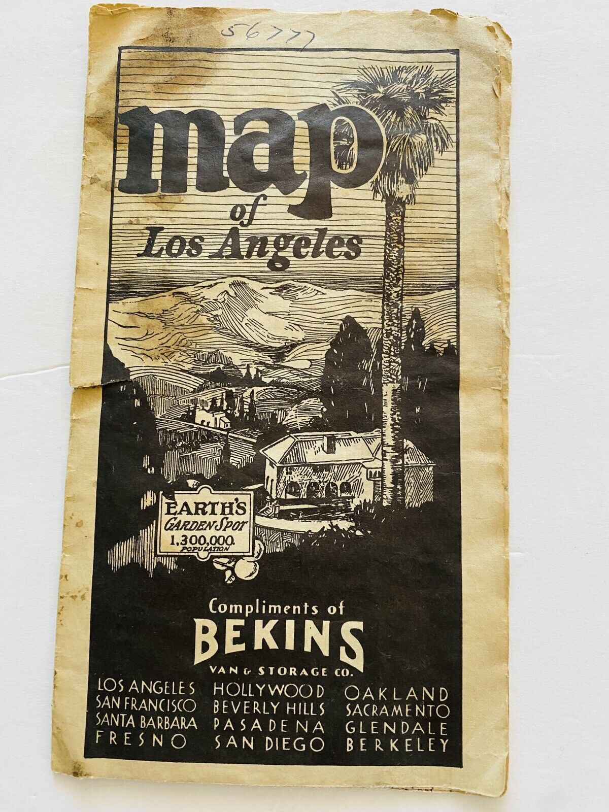 1925 BEKINS VAN LINES Motor Roads Map CALIFORNIA Ridge Route + Coast a ...