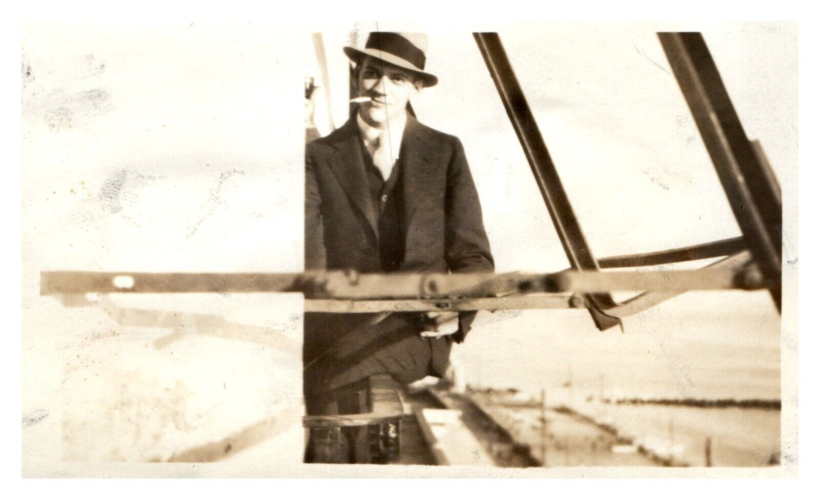 1920s Dapper Man Smoking Cig on Ship Vintage Photo Snapshot – techrewinds