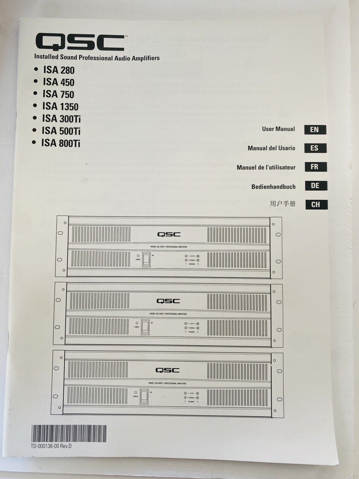 QSC Audio Amplifiers User Manual ISA 280 450 750 1350 300Ti 500Ti 800T ...