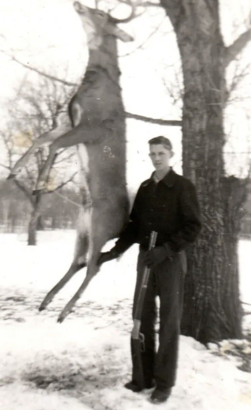 1940s Man Hunting Deer with Gun Snapshot Vintage Photo – techrewinds