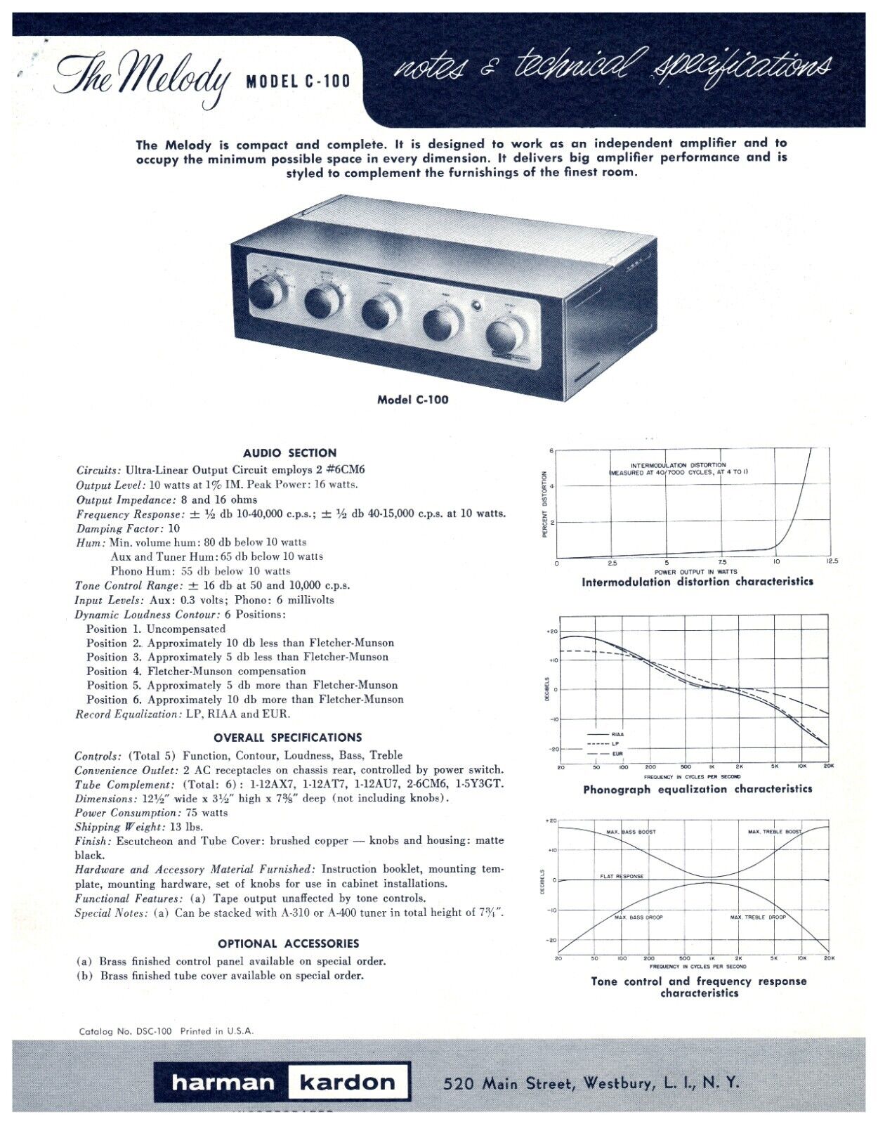 1950s Harman Kardon The Melody Tube Amp C-100 A-400 Vintage Brochure A ...