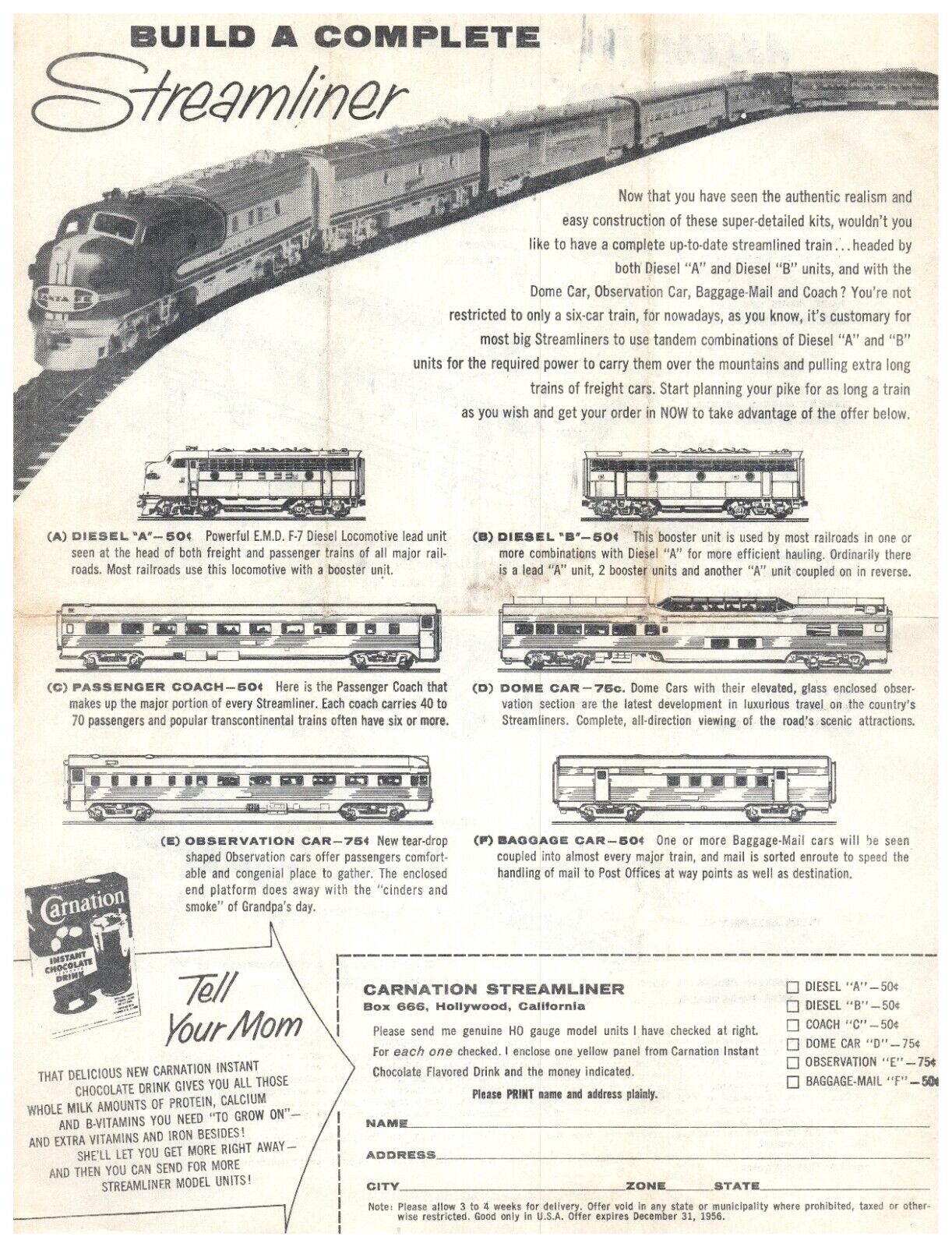 1950s Streamliner Train Locomotive Model Toy Hollywood CA Vintage AD ...