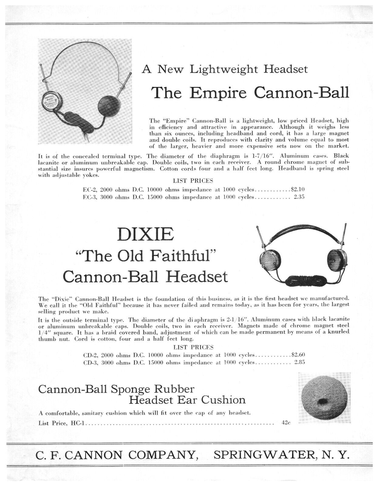 1940s Dixie Cannon Ball The Master Headphones C.F. Cannon Co Vintage B ...
