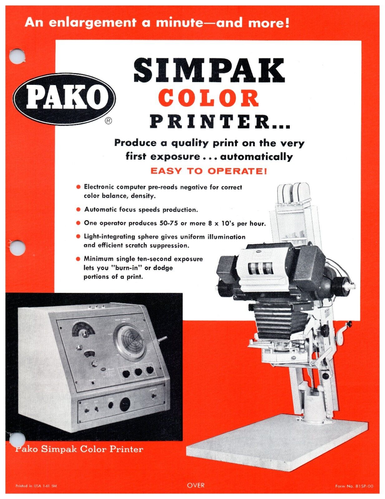 1950s Pako SIMPAK COLOR PRINTER Photo Enlarger AD – techrewinds