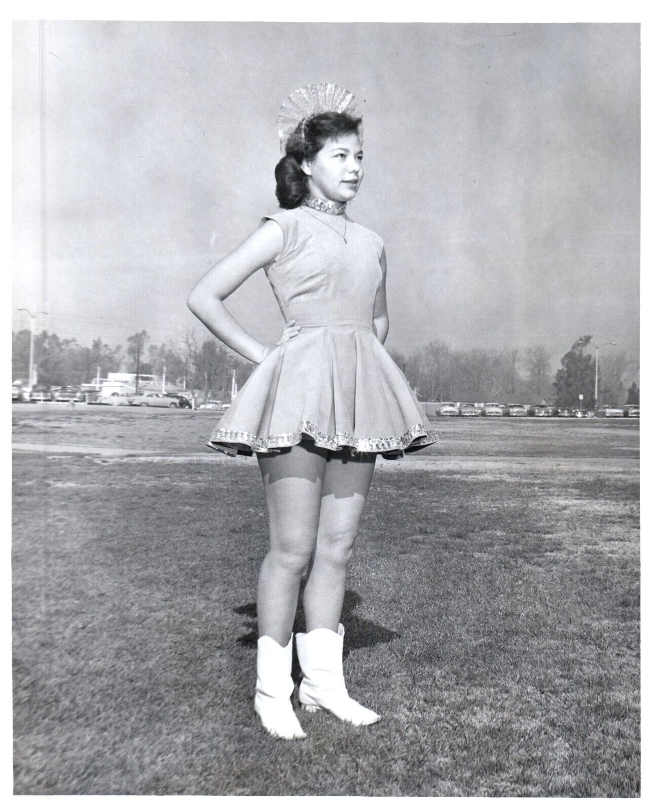 1950s Pretty Cheerleader Girl With Boots Compton High School Vintage P ...