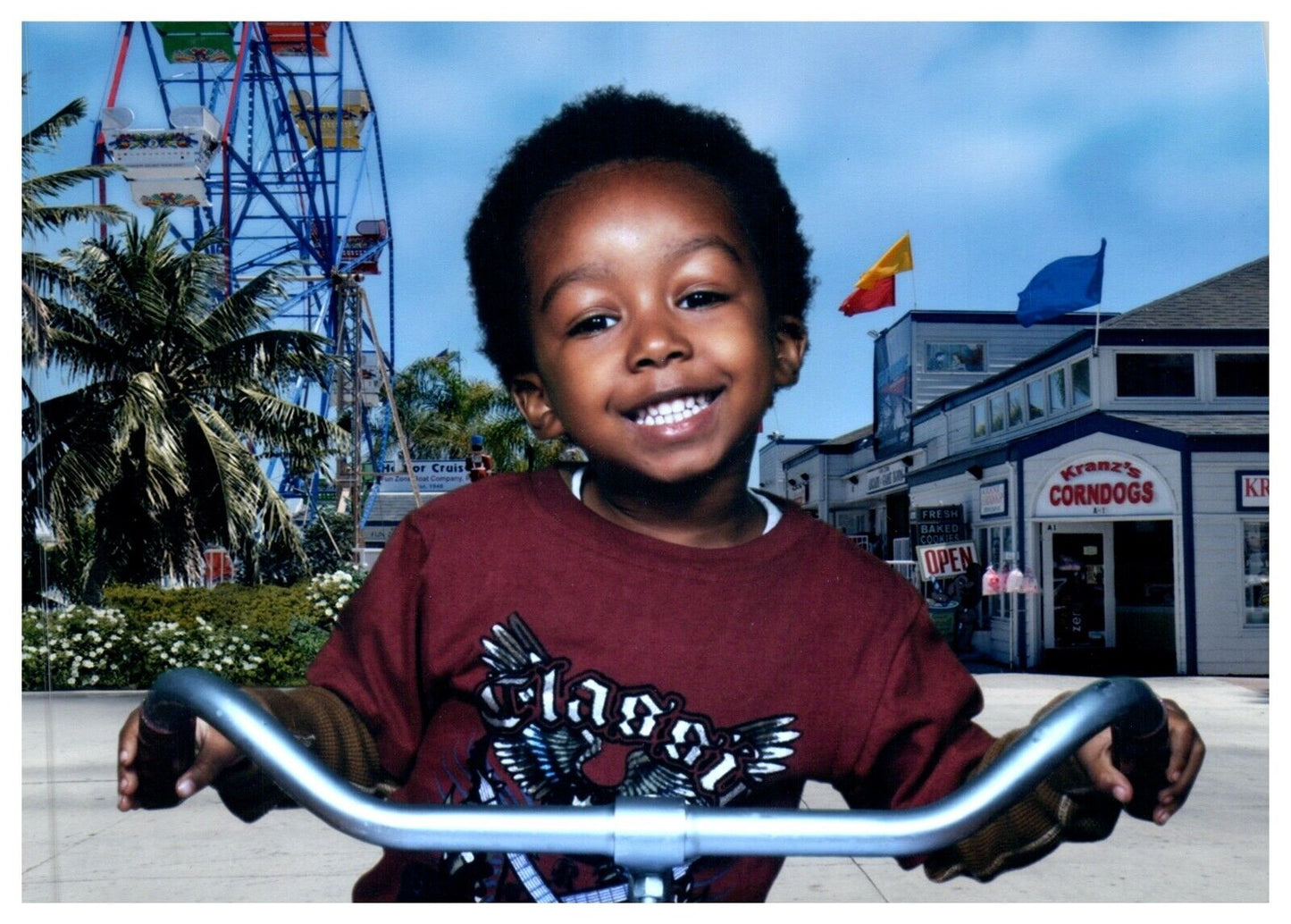 1990s African American Boy Bike Ride Green Room ODD Vintage Photo Snap – techrewinds