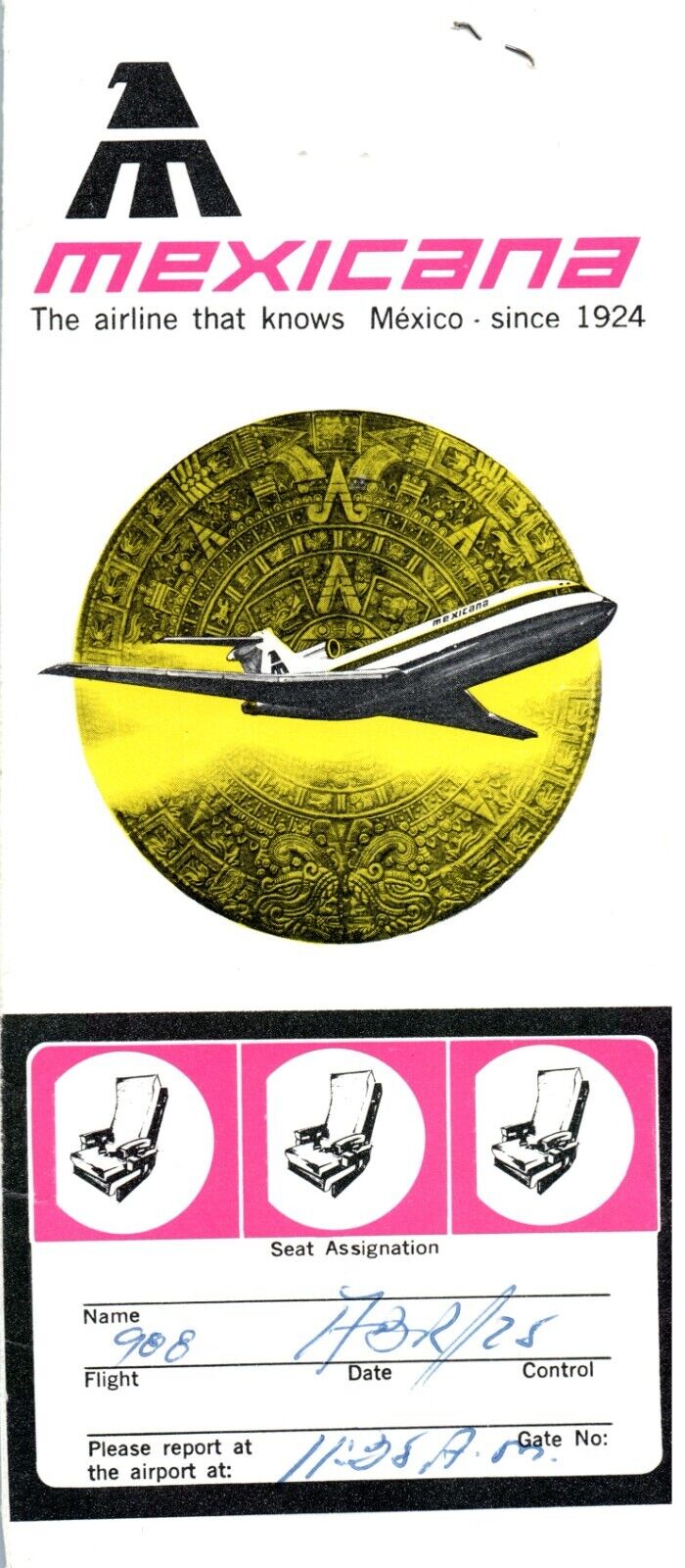 1970s Mexicana Airlines Boarding Pass Aztec Design Vintage Mexico Ephe ...