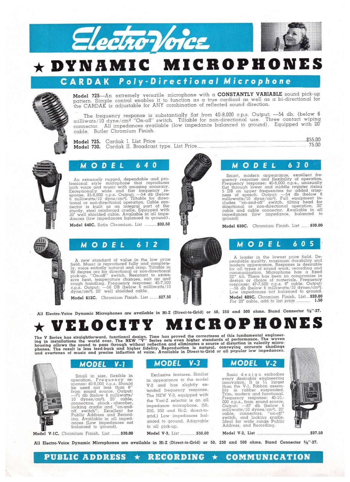 1950s Electro-Voice Dynamic MICROPHONE SALES Vintage Brochure – techrewinds