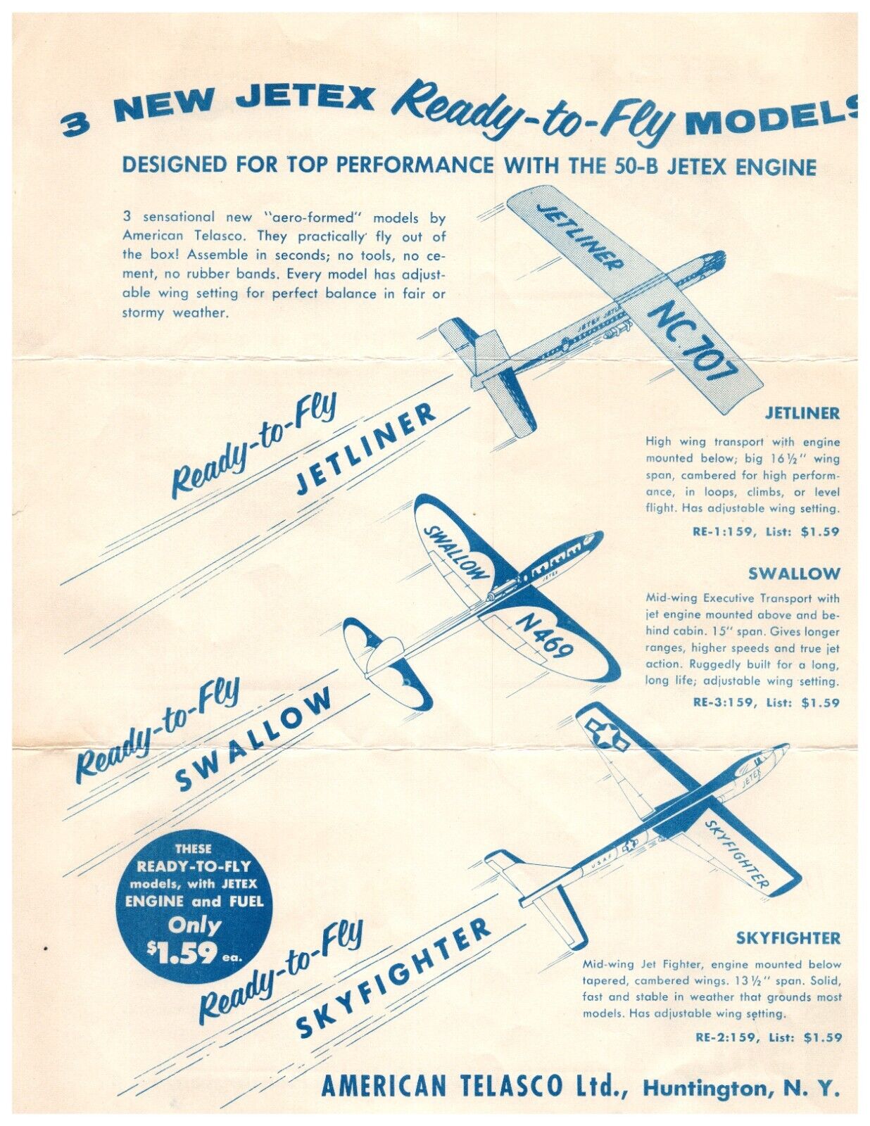 1950s Model Airplane JETEX Jetliner Skyfighter Telasco New York Vintag ...