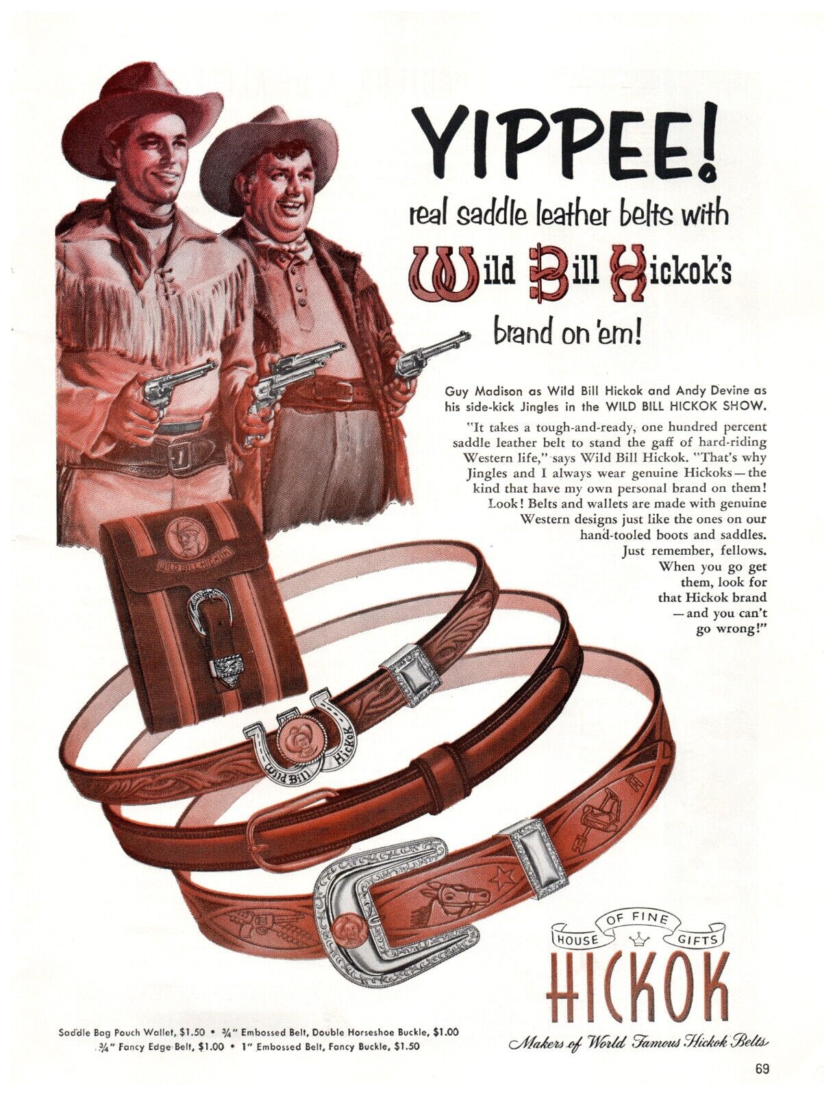 1950s Yippee Wild Bill Hickoks Belts Cowboy Circus Original Vintage PR ...