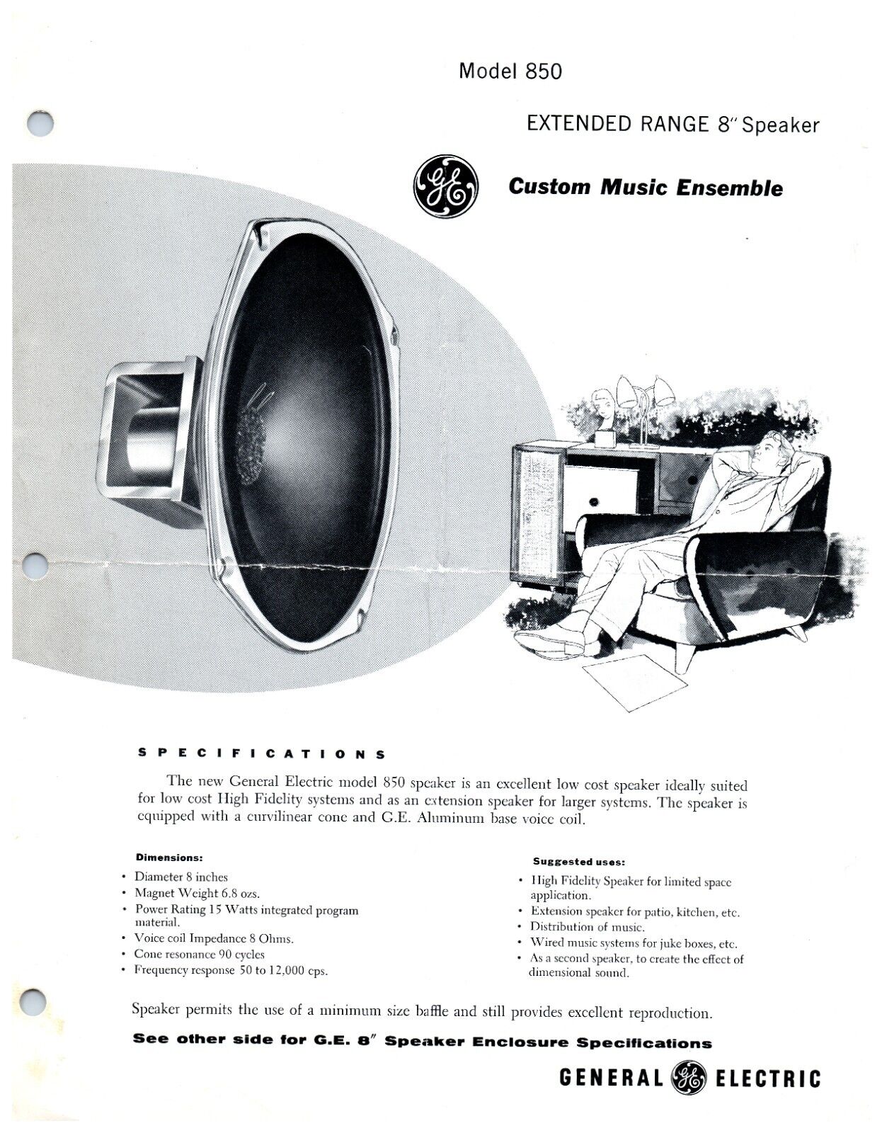1950s GE General Electric Mid Century Speakers A1-411 Vintage AD Broch ...